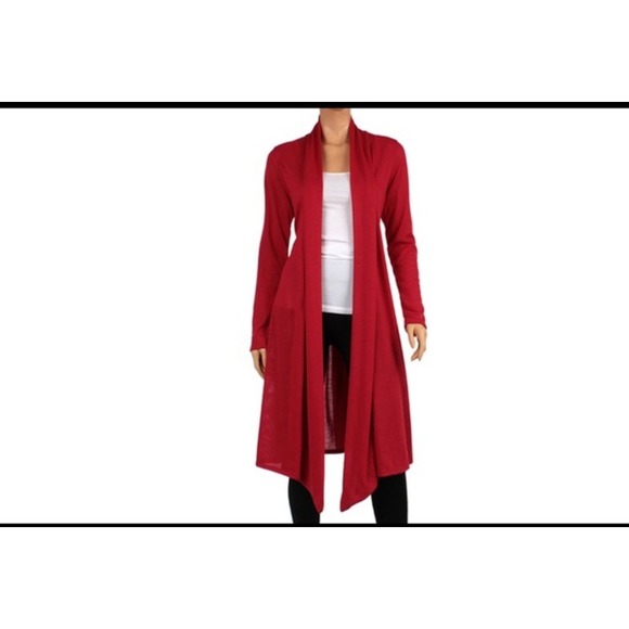 Rags & Couture | Sweaters | Rags Couture Red Waterfall Draped Long ...